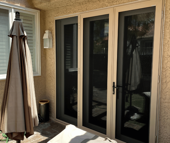 French Security Screen Door with Sidelight in Desert Sand - Security ...